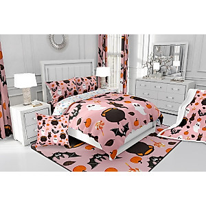 Feelyou Halloween Comforter Cover Set Black Bats Cats Duvet Cover Set Kids Boys Girls Halloween Candy Bedding Set Horror Pumpkin Lantern Quilt Cover with 2 Pillowcases 3Pcs Bedding Full,No Comforter