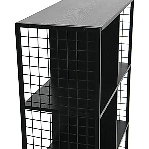 Household Essentials Trellis Open Storage Bookshelf with 6 Cube Compartments Black Oak Wood Grain and Black Metal