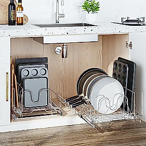 FANHAO Slide Out Cutting Board, Bakeware, and Tray Organizer, Wire Pull Out Kitchen Cabinet Organizer for Pots, Pans, and Lid Cookware, 13.5 inch wide x 17.7 inch deep – Chrome