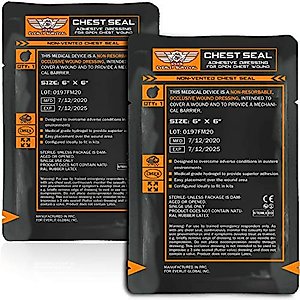 EVERLIT Occlusive Chest Seal Non-Vented Adhesive Dressing for Open Chest Injury and Sucking Chest Wound (2 Count)