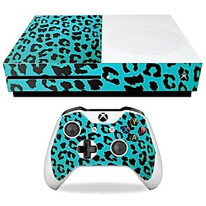 MightySkins Skin Compatible with Microsoft Xbox One S - Teal Leopard | Protective, Durable, and Unique Vinyl Decal wrap Cover | Easy to Apply, Remove, and Change Styles | Made in The USA