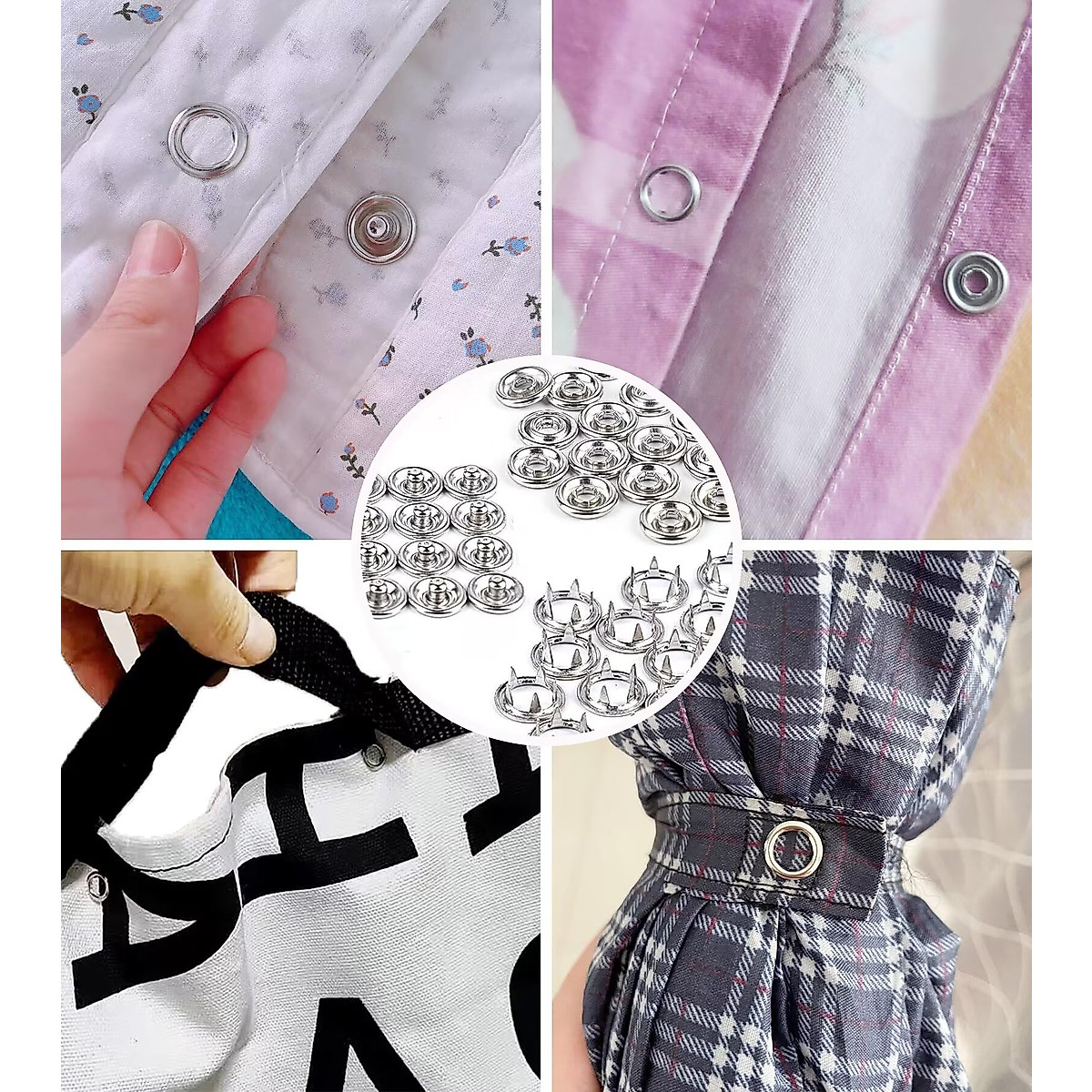 KAXIMON Snap Fasteners Kit 200 Sets, 9.5mm Fabric Snaps Clothing Snaps No Sewing,Stainless Steel Button Snaps with Snap Pliers for Metal Snaps, Press Studs Snap Fasteners Tool Kit for Fabric