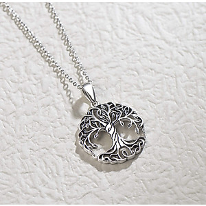 AGVANA Sterling Silver Tree of Life Celtic Knot Dainty Pendant Necklace for Women Family Tree Necklace Anniversary Birthday Gifts for Women Wife Grandma Her with Velvet Bag