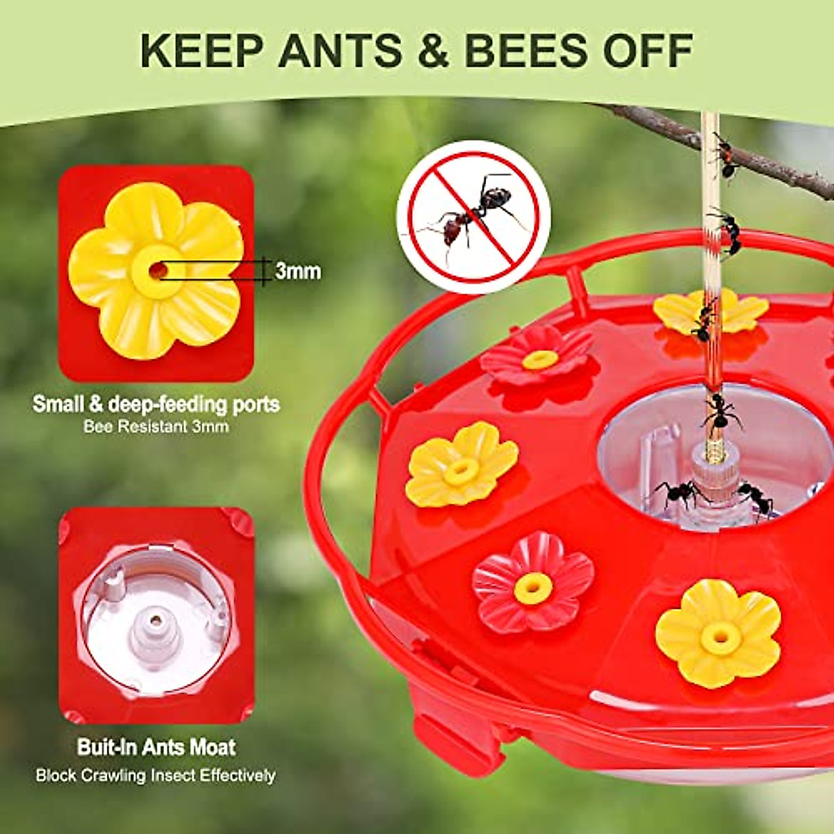 Rihogar Hummingbird Feeders for Outdoors Hanging, 2 Pack Hummingbird Feeder, Hummingbird Feeders for Outside, 8 Feeding Ports, Leak-Proof, Easy to Clean & Fill (14OZ)