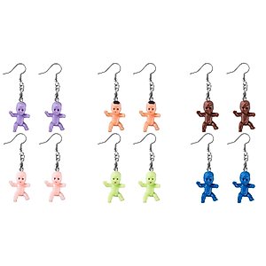 JUXINGDAZYF 6pcs Mini Plastic Baby Earrings, Dangle, Stainless Steel, 1-inch, Accessories Mixed Race, Funny, Party Gifts (Latin, White, Dark, Purple, Blue, Emerald Green)