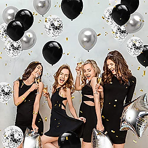 Black and Silver Confetti Balloons-60 pcs 12 Inch Black and Silver Metallic Chrome Latex Balloons for Birthday Graduation Ceremony Bachelor Engagement Wedding Baby Shower Party Decorations