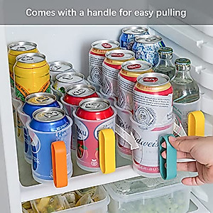 MANMAOHE 6 Pack Portable Soda Can Organizer for Refrigerator Shelves, Clear Plastic Fridge Soda Can Organizer with Removable Handle, Beer Can Racks, Refrigerator Storage Sliders