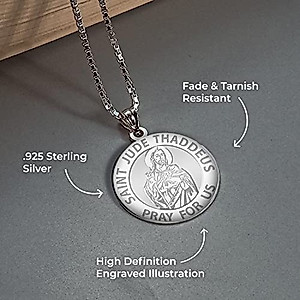 PicturesOnGold.com Saint Jude Round Religious Medal EXCLUSIVE - Sterling Silver - 2/3 x 2/3 Inch WITH ENGRAVING