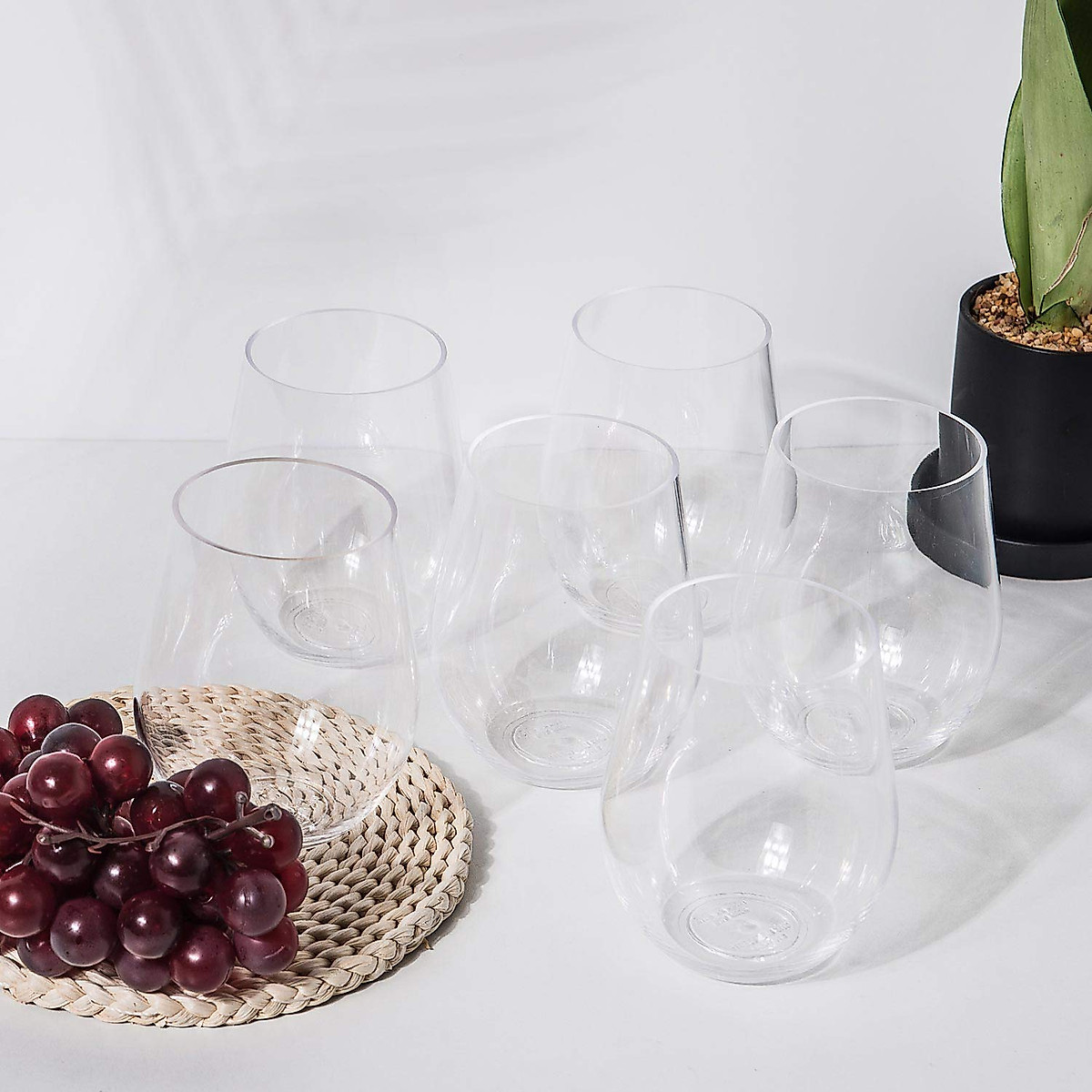 unkno Stemless Plastic Wine Glasses 20 ounce - Acrylic Red Wine Glasses (set of 6) Dishwasher Safe, BPA Free