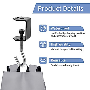 Grevosea 2PCS Desk Mount Bag Holder Hook, Universal Cat Claw Shape Bag Hook Portable Clamp-On Backpack Hanger Black Headphone Holderfor Table Desk Under Counter