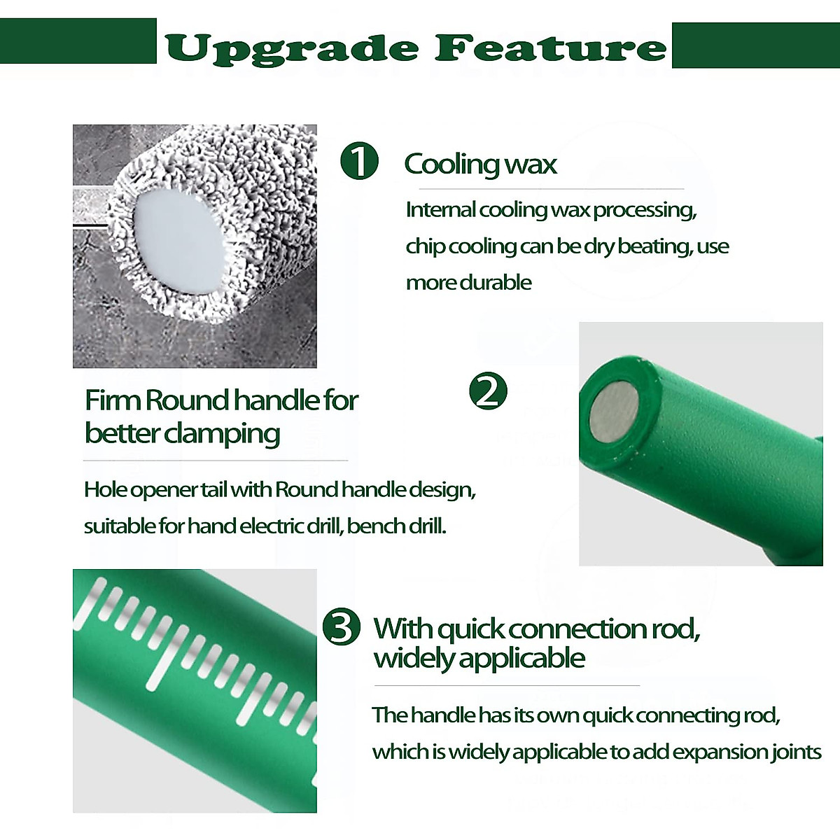 Mgtgbao 6PCS Green Ceramic Tile Drill bit, Dry Diamond Drill Bits Set for Many Hard Materials Granite Marble Tile Ceramic Stone Glass (NOT for Wood) Round Shank with Size 1/4~9/16 inch.