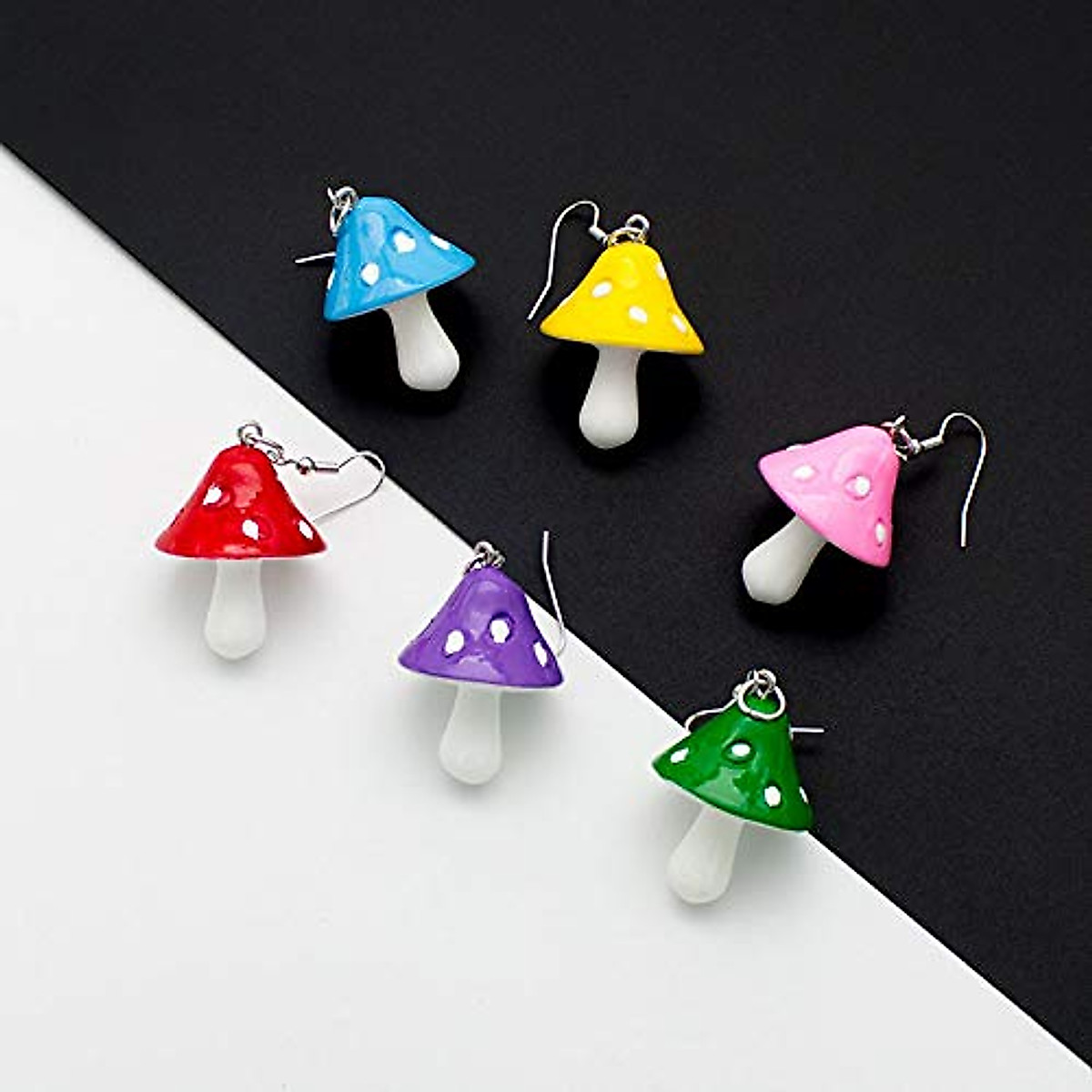 Just Follow Mushroom Shape Dangle Earrings Sweet Fresh Chic Charm Mushroom Drop Earrings for Women 3D Cute Funny Simulation Mushroom Food Earrings (Mushroom Shape Dangle Earrings 8 pairs)