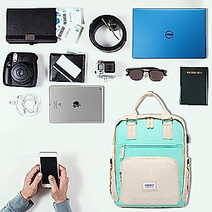 LOVEVOOK Laptop Backpacks for Women,Lightweight Cute Backpack with USB Charging Port Aesthetic Casual Travel Backpack 15.6 Inch,White&Green