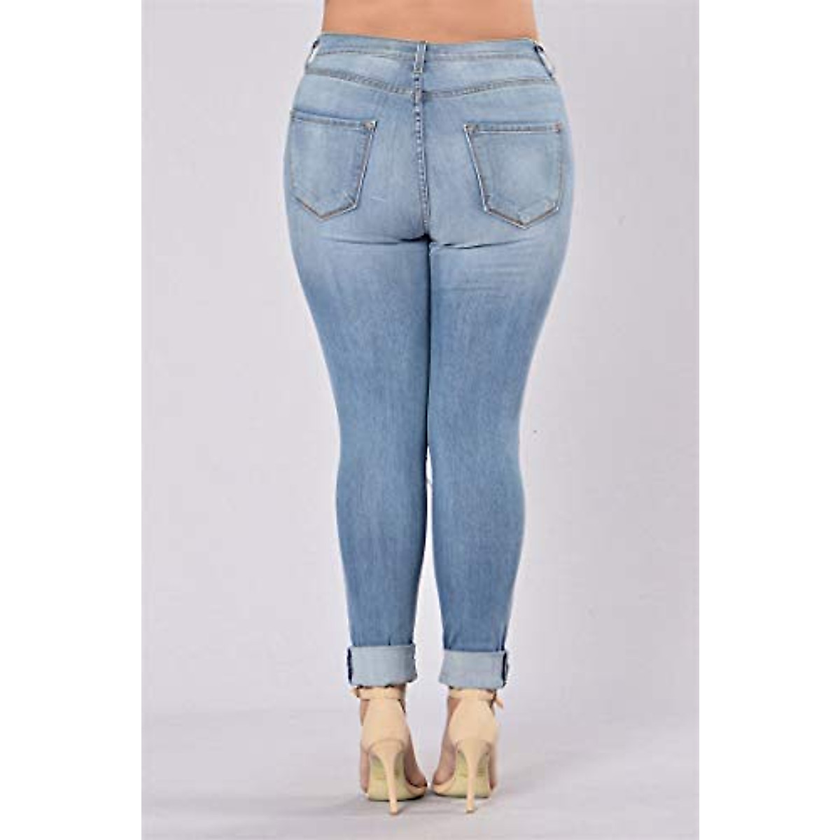 Andongnywell Womens Ripped Hole Skinny Pencil Denim Jeans Stretch Slim Fitness Pants Trousers (Blue,XX-Large)