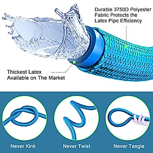 Expandable Garden Hose 75 ft with 10 Function Spray Nozzle - New Patented Water Hose with 50 Layers of Innovative Nano Rubber - Lightweight, Durable, Flexible, 75ft Retractable Stretch Hose, Blue
