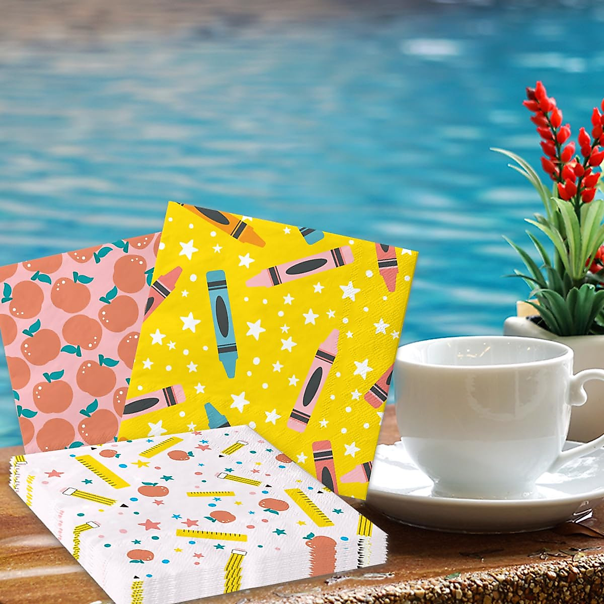 40Pcs Back to School Napkins-School Theme Ruler Apple Alphabet Paper Napkins First and Last Day of School Preschool Kindergarten Graduation Decoration