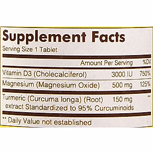 MASON NATURAL Magnesium & Vitamin D3 with Turmeric - Healthy Heart and Nervous System, Strengthens Bones and Muscles, Improved Joint Health, 60 Tablets