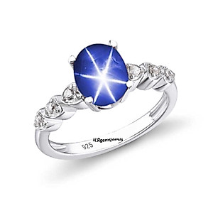 HRG Lindy Star Sapphire Ring 925 Sterling Silver Ring Lab Created Lindy Star Ring Blue Star Sapphire Ring Wedding Ring Women Ring (Sterling Silver, 8.5)