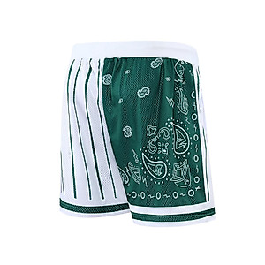 Baisile Basketball Shorts Men Mesh Athletic Gym Running Sports Workout Training Shorts with Pockets Drawstring-Green-2XL