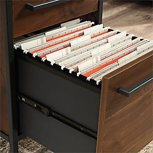 Sauder Nova Loft Home Office Desk with Drawers and Open Shelf, Grand Walnut Finish