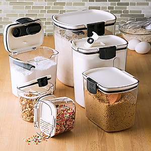 Progressive ProKeeper Baker's Airtight Kitchen Storage Canister Container Set for Flour, Sugar & More, Keeps Ingredients Fresh, with Accessories (Black Latches, 6- Piece)