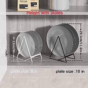 Hikinlichi 2 Large 1 Small Triangle Plate Holders Organizers Upright Cabinet Dish Drying Racks Metal Plate Dish Organizers Racks Stands for Countertop and Cupboard Black