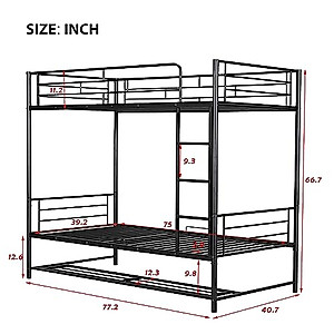 DNYN Twin Over Twin Bunk Bed with Under-Shelf & Ladder for Kids,Adult,Convertible Metal Bedframe,Perfect for Dorm,Bedroom,Guest Room,No Box Spring Needed, Black