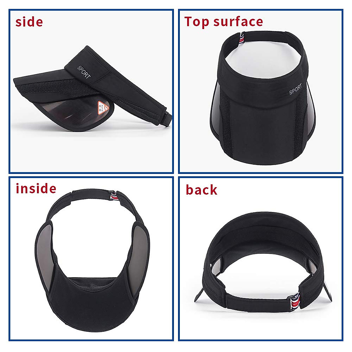 Summer Sun Visor Hat - Women Adjustable Golf Cap with Retractable Brim, UV Protection Beach/Tennis Sport Hat (Black)