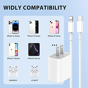 3-Pack 20w PD USB C Fast Wall Charger for iPhone Charger with 3-Pack 6FT Extra Long Charging Cables Compatible with i Phone 11 12 13 14 Plus/Pro/Pro Max/Mini/X/Xs Max/XR/ipad