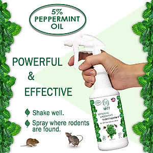Minty Rodent Repellent, Natural 5% Peppermint Oil Spray for Mice, Rats, Chipmunks and Rodents, Indoor and Outdoor, House and Car Engine Use, 128 fl oz Gallon