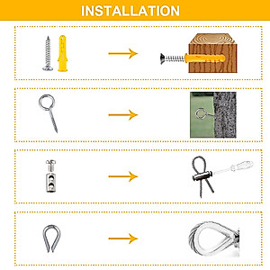 BraKaTi String Lights Hanging Kit with 120FT Coated 304 Stainless Steel Cable,String Light Suspension Kit,Guide Wire Included Turnbuckles and Hooks for Patio,Garden,Outdoor Lights, Silver (BZ0004-4)