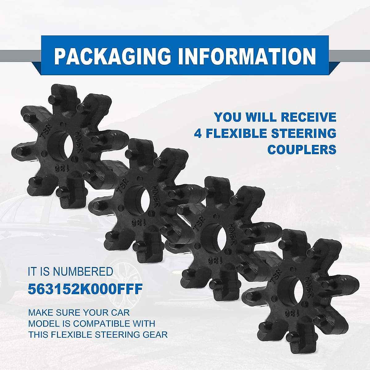 4-Pack Flexible Steering Coupler Replacement, 56315-2K000FFF Nylon Pad Plastic Rubber Wheel, Steering Coupling Steering Column Motor Compatible with Hyundai and Kia (Black)