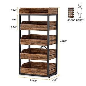 Tribesigns Wood Fruit and Vegetable Storage Rack, 5-Tier Pull-Out Snack Stand Fruit Basket Stand, Utility Shelf Organizer for Kitchen, Living Room, Bedroom, Rustic Brown