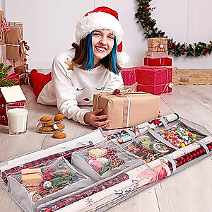 Fixwal Christmas Hanging Gift Wrapping Paper Storage Oxford Double-Sided Hanging Gift Wrap Craft Roll Organizer Storage Pockets Hanging Pantry Organizer (Grey)