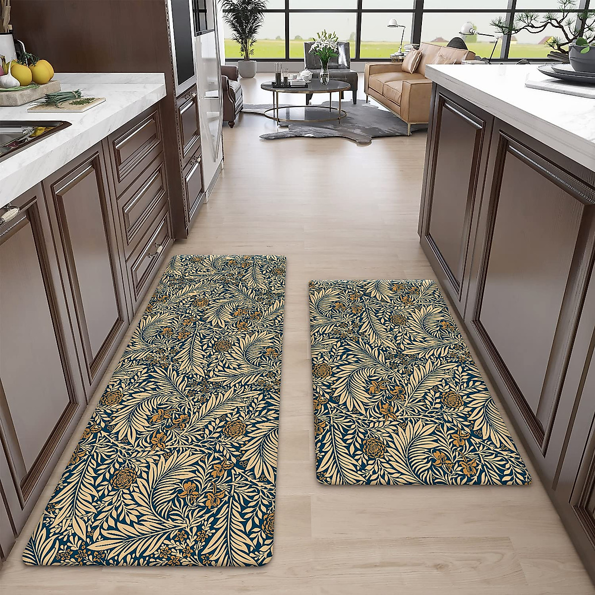 Anti Fatigue Kitchen Mat Set of 2 Pieces,Farmhouse Blue Kitchen Rugs and Mats,Waterproof Non Slip Memory Foam Cushioned Comfort Kitchen Floor Mat,Padded Kitchen Mats for Standing(17’’x30’’+17’’x47’’)