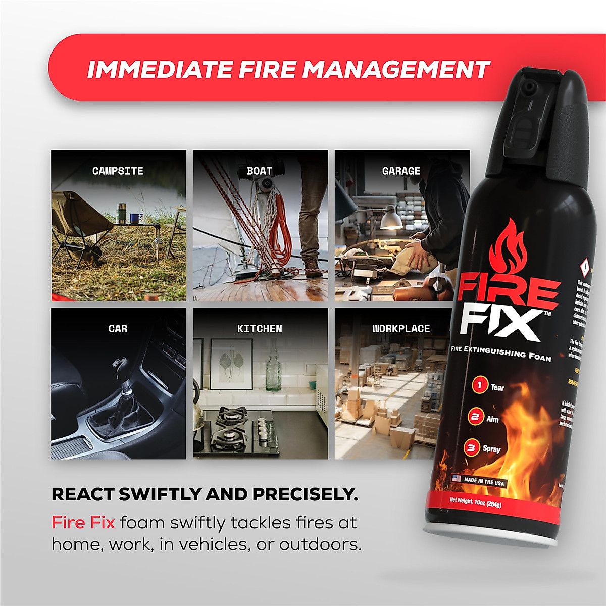 Fire Fix Fire Extinguisher for Home 1-Pack | Made in USA | Emergency Fire Spray Foam for Apartment, Boat, Camping, Car, House, Kitchen & Vehicle | Safety & Survival | Compact, Small, Safe & Easy Use