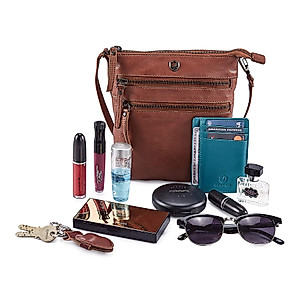 Crossbody Sling Bag for Women Small Real Leather Purse Vintage Travel Crossover Shoulder Bag Handmade (Cognac Washed Vintage)