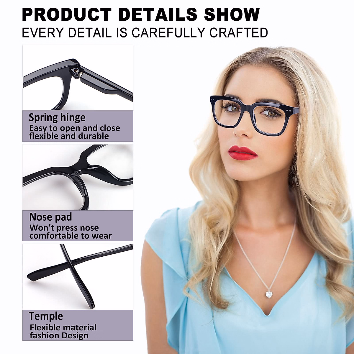 CHOFILORD 6 Pack Fashion Reading Glasses for Women Men Blue Light Blocking Oversized Square Readers with Spring Hinge (6 Pack Mix, 1.75)