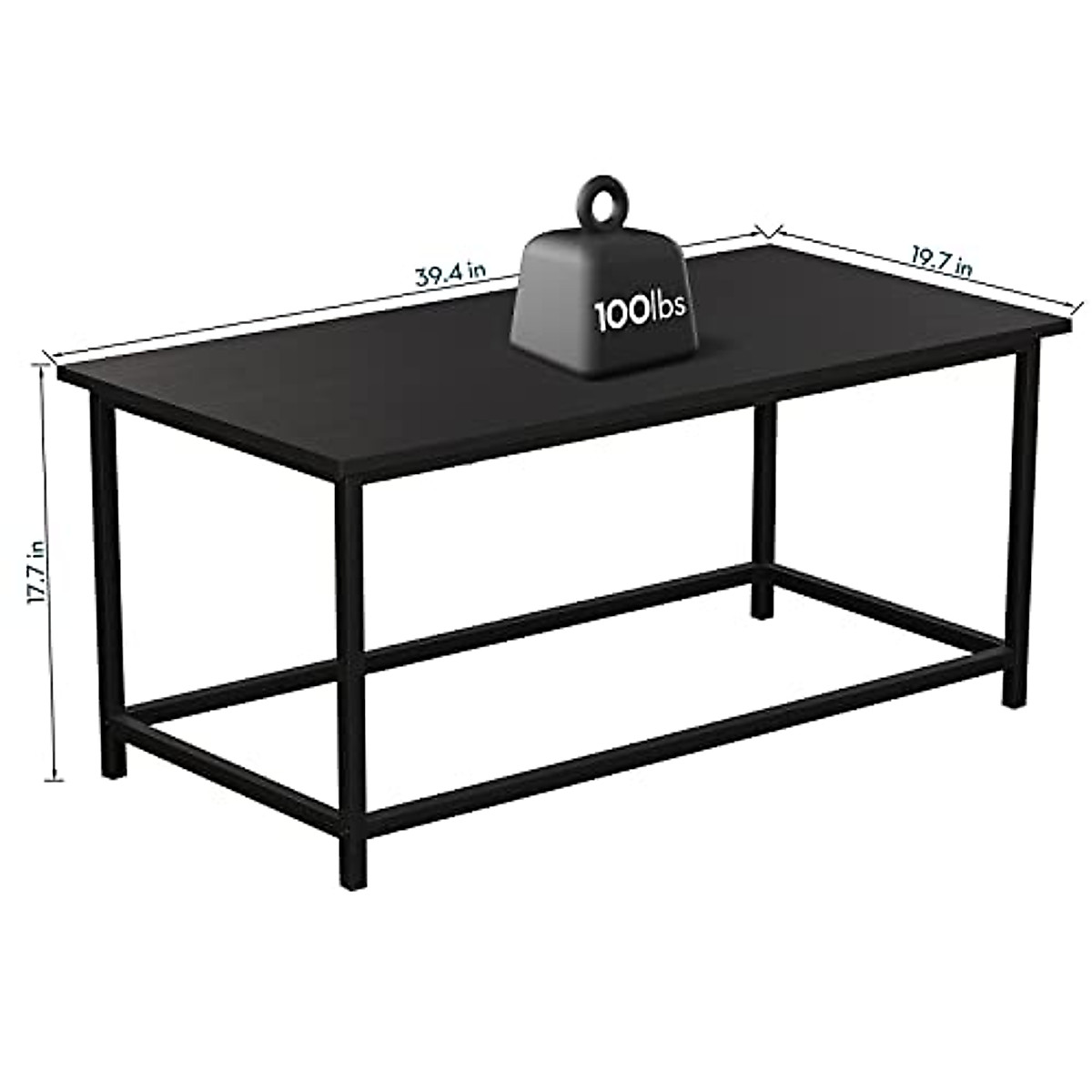 SAYGOER Black Coffee Table Simple Modern Coffee Tables Open Design Rectangular Minimalist Center Table for Living Room Home Office Industrial Cocktail Tables, Easy Assembly, 39.37 x 19.69 x 17.72