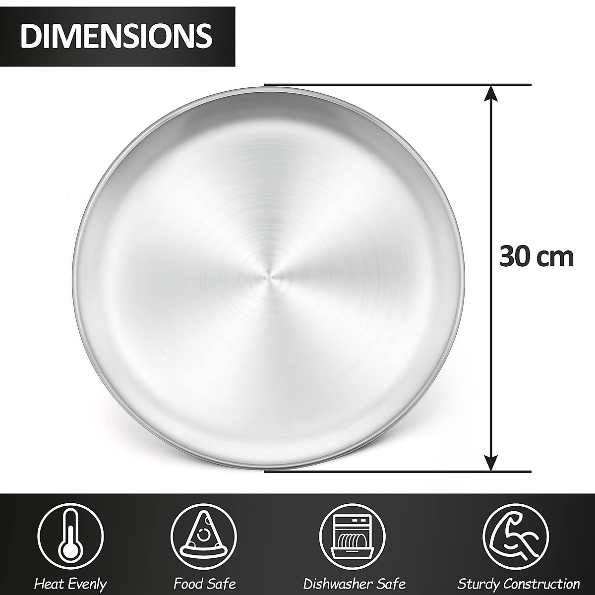 Herogo 12 Inch Stainless Steel Round Pizza Pan Set of 2, Large Healthy Pizza Tray Platter for Oven Baking Serving, Dishwasher Safe