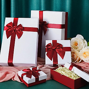 Tenceur 10 Pcs Valentines Gift Boxes with Lids Assorted Sizes Gift Boxes for Presents Gift Box with Ribbon for Christmas, Birthdays, Weddings, Housewarmings, Anniversaries(Red and White)