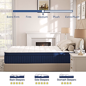 Queen Mattress 14 Inch, Queen Size Mattress in a Box, Hybrid Mattress Queen Size, Ultimate Motion Isolation with Soft Foam and Pocket Spring, Medium Firm, Edge Support