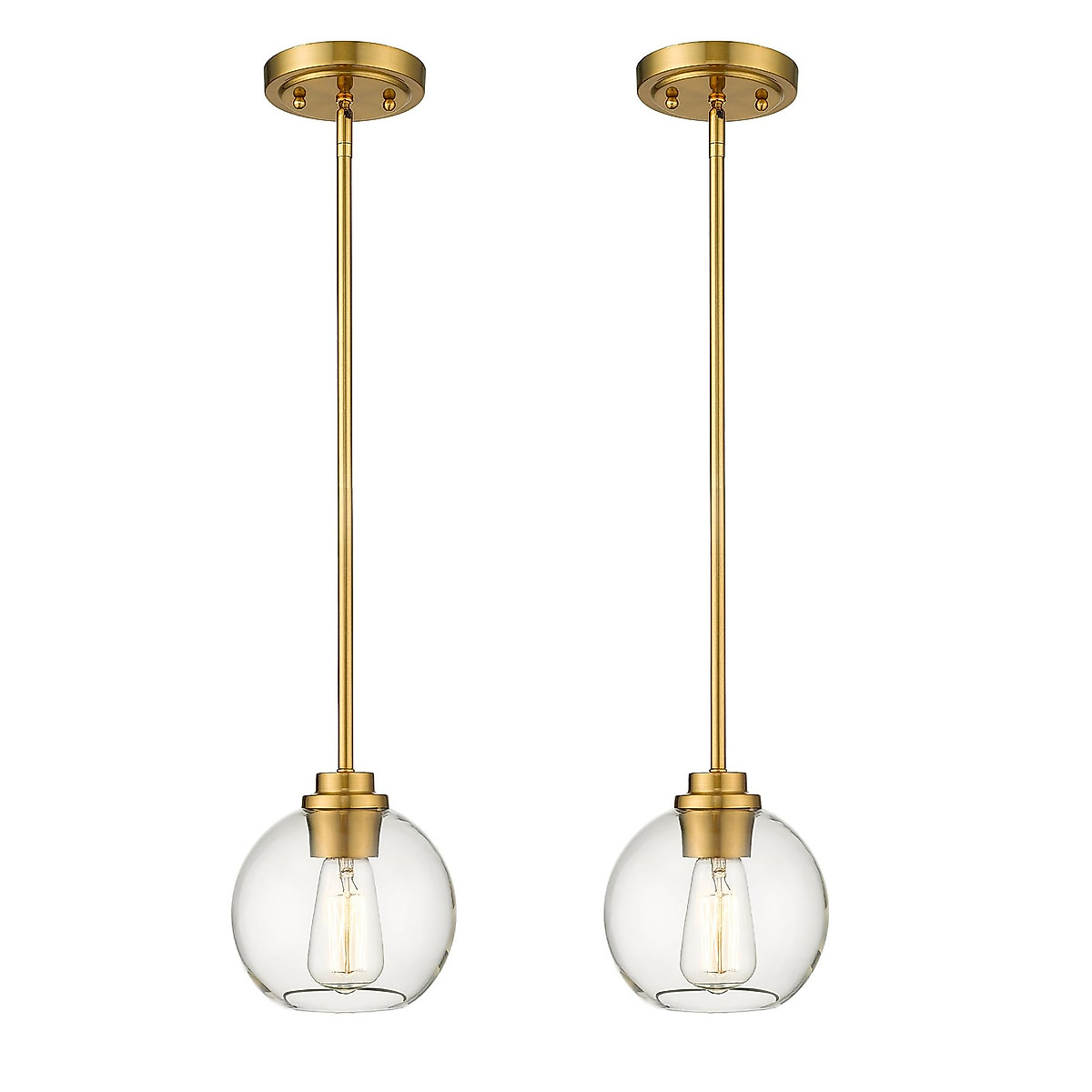 Audickic Pendant Lights Kitchen Island 2 Pack, Gold Pendant Light with Clear Glass Globe Shade, Farmhouse Hanging Light Fixtures for Dining Room, 22280-1P2-GD-C-V