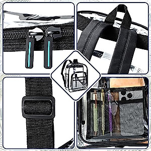 Paterr 2 Pcs Clear Backpack Set Clear Lunch Bag Plastic PVC See Through Heavy Duty Clear Tote Bag Stadium Approved with Zippers Adjustable Shoulder Straps for Work Travel Women Men Officers Festival