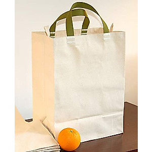 Turtlecreek Made in USA Cotton Canvas Reuseable Grocery Tote Bags - Short Green Handles - Regular Size - 4 Pack