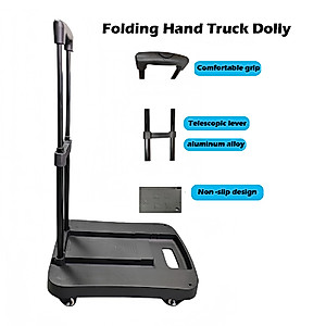 ASCSAPX Folding Hand Truck,Dolly Cart with 4 * 360°Rotate Wheels,200 lbs Heavy Duty Truck and Portable Cart,Travel, Moving, Shopping, Office Use, Black