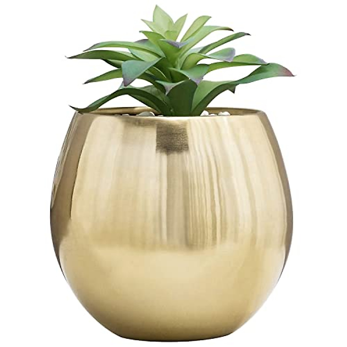 MyGift 6-Inch Brushed Brass Plated Metal Table Vase - Round Bowl-Shaped Succulent Planter Pot - Handcrafted in India