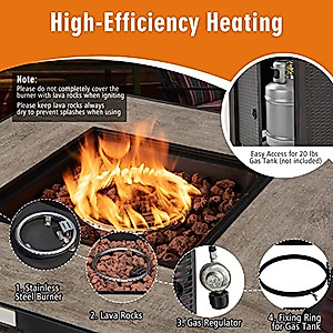 Tangkula 5-Piece Patio Furniture Set with 30 Inches Gas Fire Pit Table, Outdoor Wicker Conversation Sectional Sofa Set with Storage Box and Coffee Table, 50,000 BTU Propane Fire Pit Table (Red)