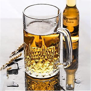 Frcctre 6 Pack 16 Oz Glass Beer Mug, Large Beer Glasses Steins with Handle and Stainless Steel Straws, Crystal Lead-Free Drinking Glasses Water Cups for Beer, Juice, Beverage, Bar