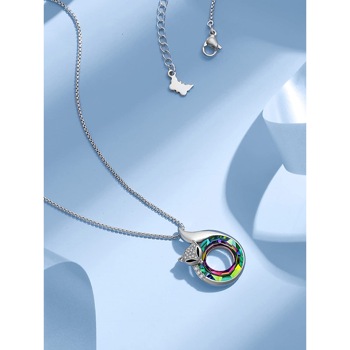 PLATO H Crystal Fox Necklace Cute Head and Tail Pendant Anniversary Jewelry for Women's Birthday Gift for Her